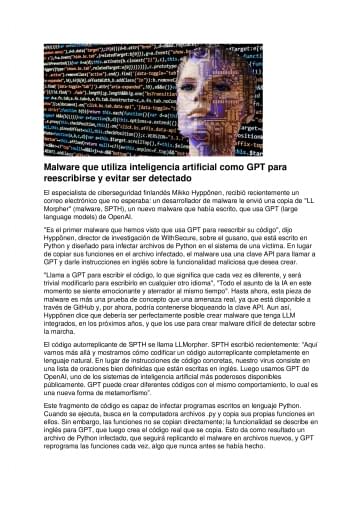 Malware que utiliza inteligencia artificial como GPT para...