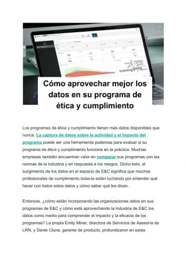 Cómo aprovechar mejor los datos en su programa de ética y... Cómo aprovechar mejor los datos en su programa de ética y...