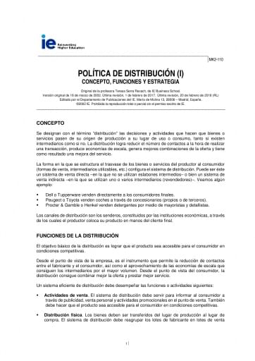 Política de distribución (I): concepto, funciones y...