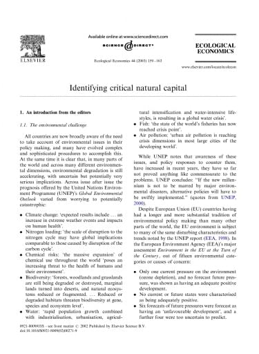Ecological Economics: Identifying critical natural capital