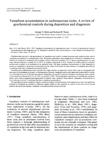 Vanadium accumulation in carbonaceous rocks: A review of...