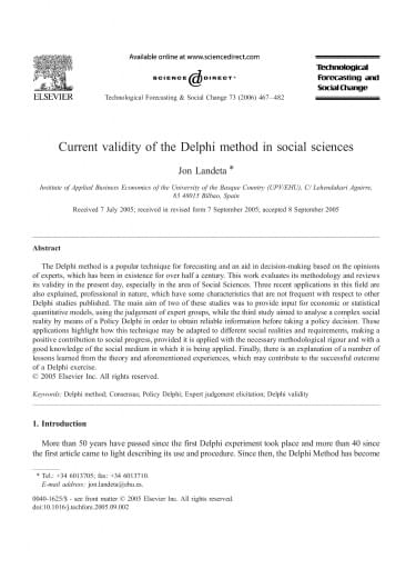 Current validity of the Delphi method in social sciences
