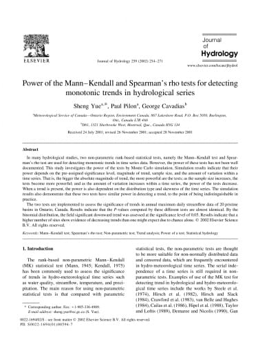Power of the Mann-Kendall and Spearman's rho tests for...
