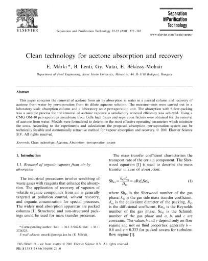 Clean technology for acetone absorption and recovery
