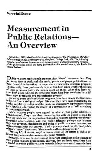 Measurement in public relations—An overview