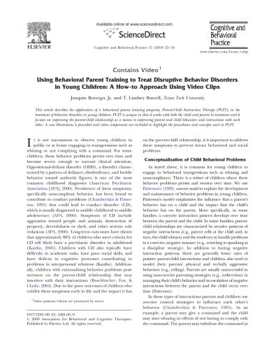 Using Behavioral Parent Training to Treat Disruptive Behavior...