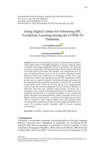 Using digital comics for enhancing EFL vocabulary learning...